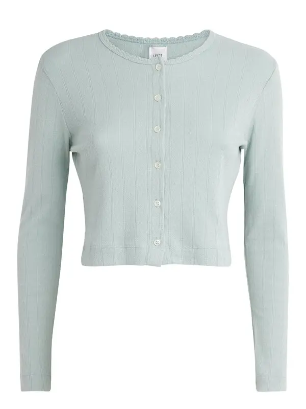 LESET Cotton Pointelle Lounge Cardigan - Green