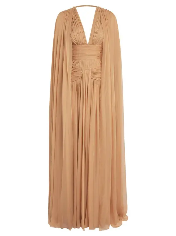 Zuhair Murad Silk Chiffon Cape Gown - Beige