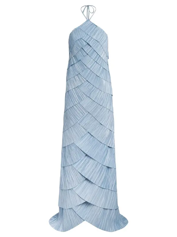 Cult Gaia Pleated Halterneck Maxi Dress - Blue