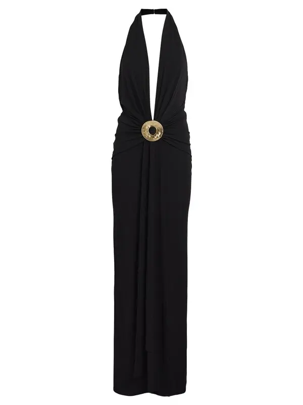Cult Gaia Plunge Neck Chii Maxi Dress With Gold-tone Hardware - Black
