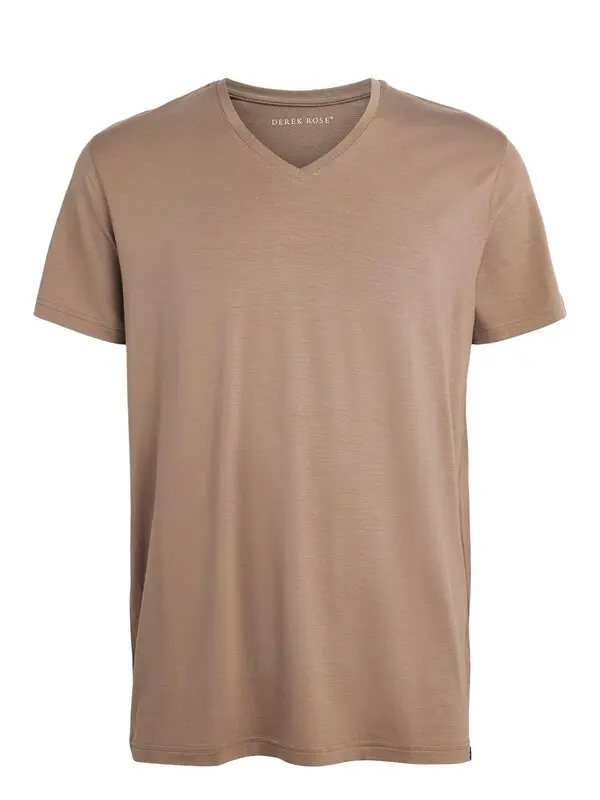 Derek Rose Basel V-neck Lounge T-shirt - Brown