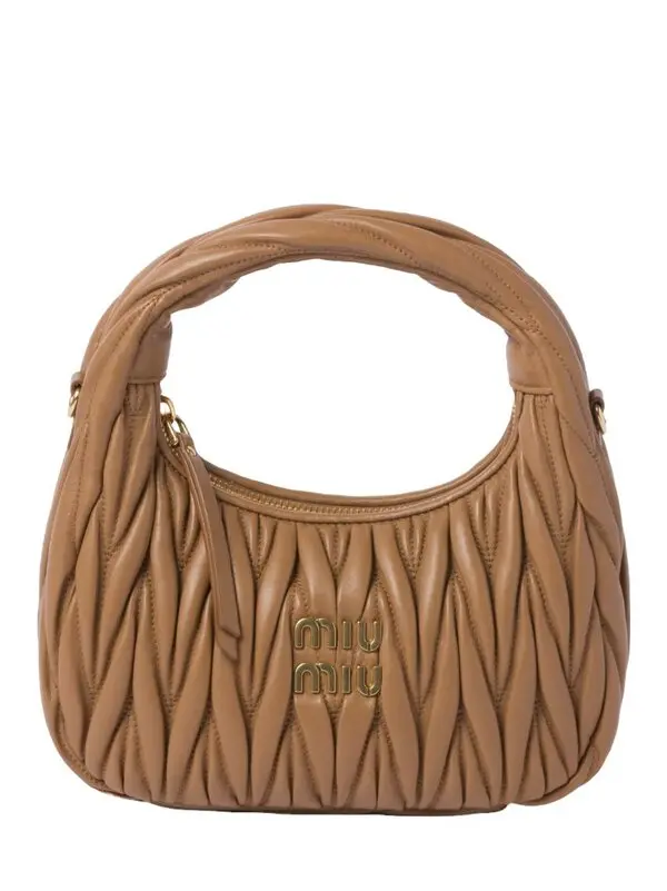 Miu Miu Wander Matelassé Logo Plaque Mini Hobo Bag - Caramel Color