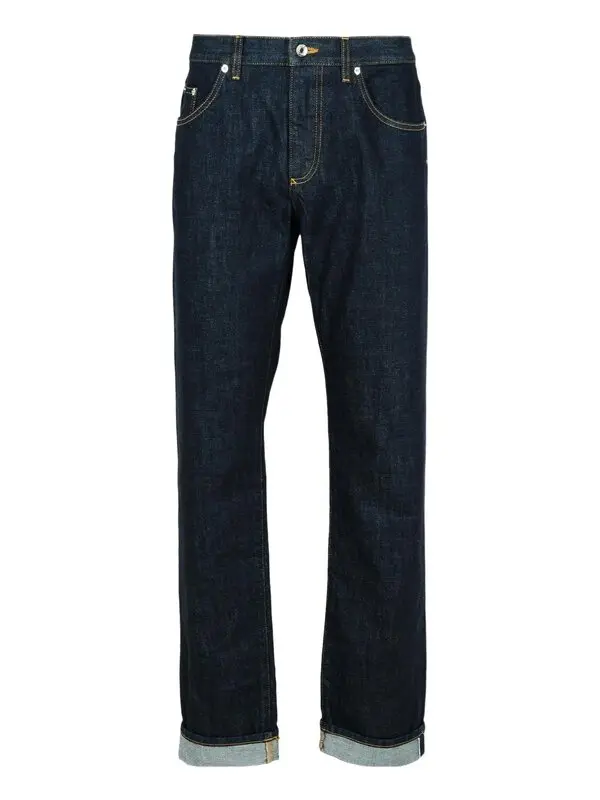 Dolce & Gabbana Straight Leg Jeans With Logo Plaque - Blue