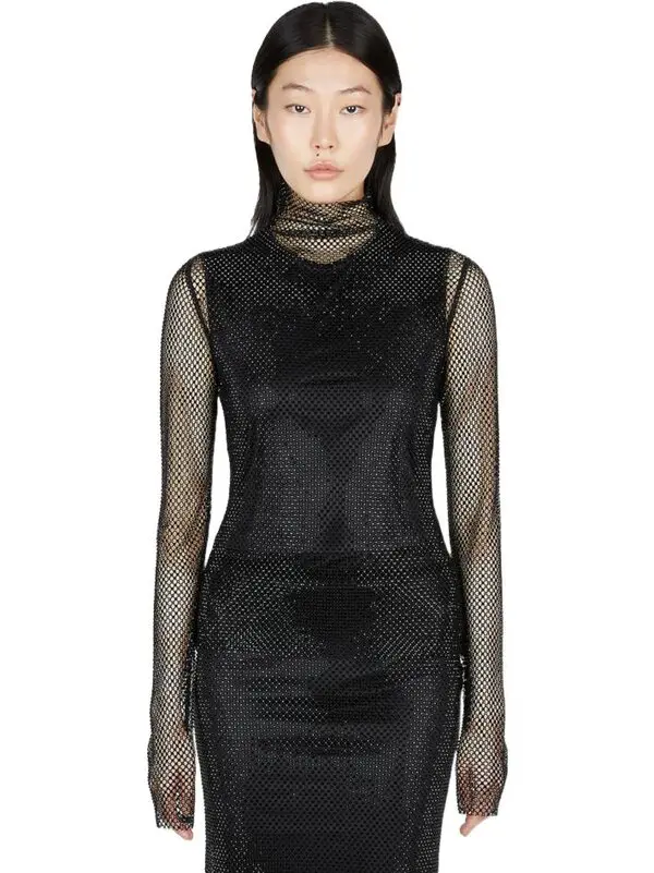 Sportmax Rhinestone Embellished Mesh Top - Black
