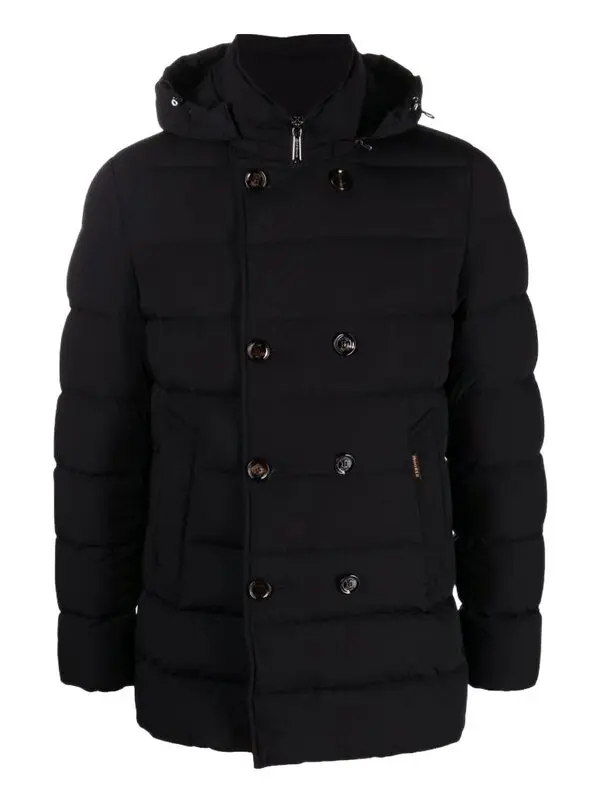 MOORER Double-breasted Quilted Down Jacket With Removable Hood - Black