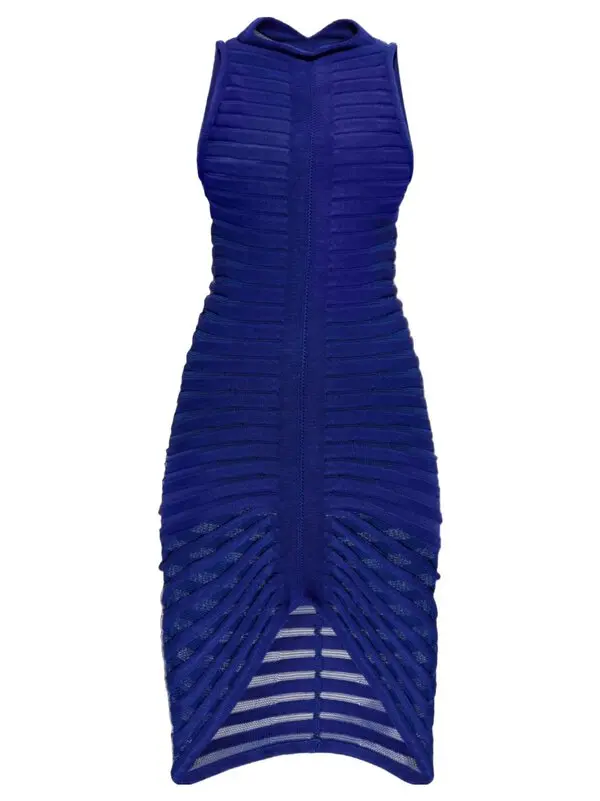 Alaïa Ribbed High Neck Sleeveless Dress - Blue
