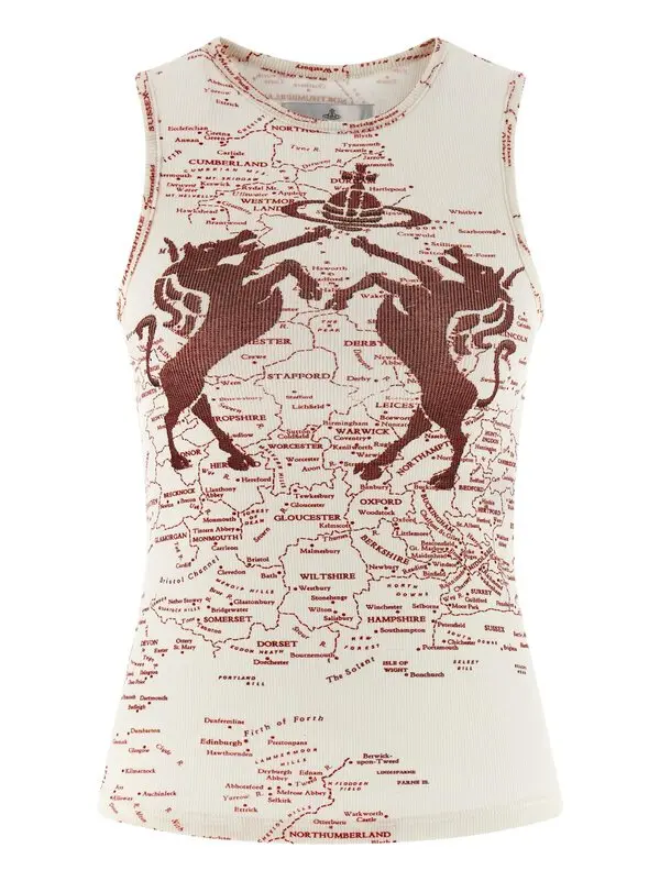 VIVIENNE WESTWOOD Horses 90's" Printed Ribbed Vest Top - White