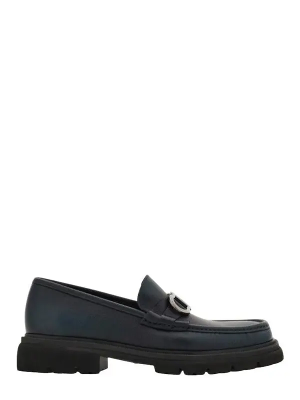 FERRAGAMO Gancini Saddle Loafers - Titanium Blue/navy Blue