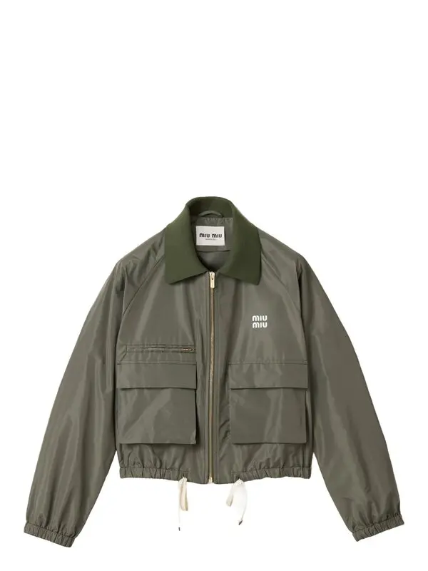 Miu Miu Technical Fabric Blouson Jacket With Knitted Collar - Forest Green