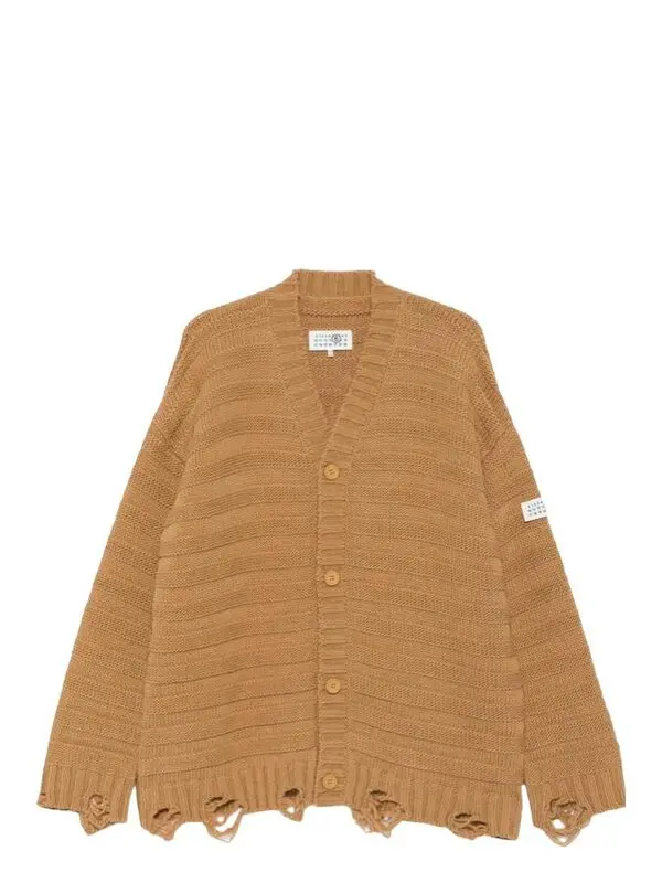 MAISON MARGIELA Distressed Ribbed-knit Cardigan - Camel