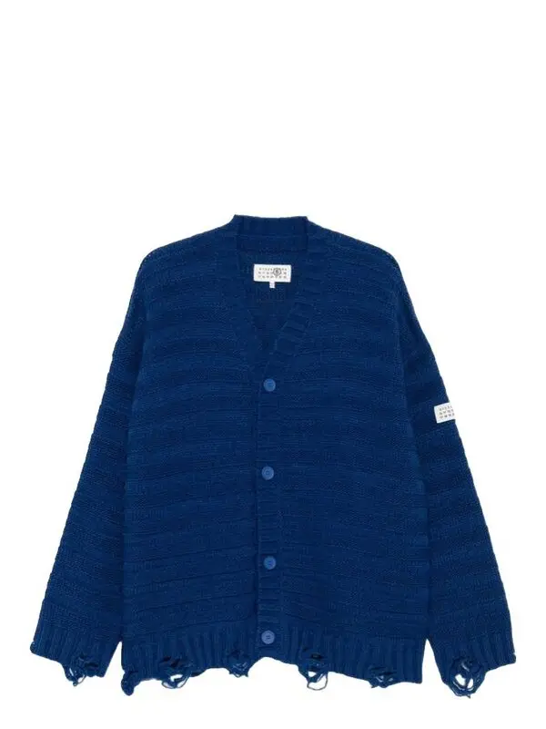 MAISON MARGIELA Distressed Horizontal-stripe Cardigan - Blue