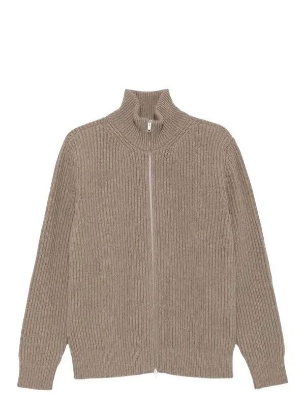 MAISON MARGIELA Ribbed-knit Zip-up Sweater - Taupe