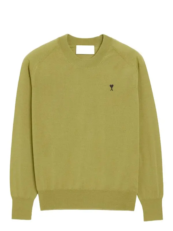 AMI Paris Embroidered Crew-neck Sweater - Matcha/black