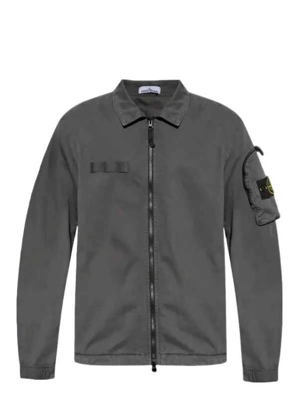 Stone Island Logo Patch Zip-up Jacket - Grey