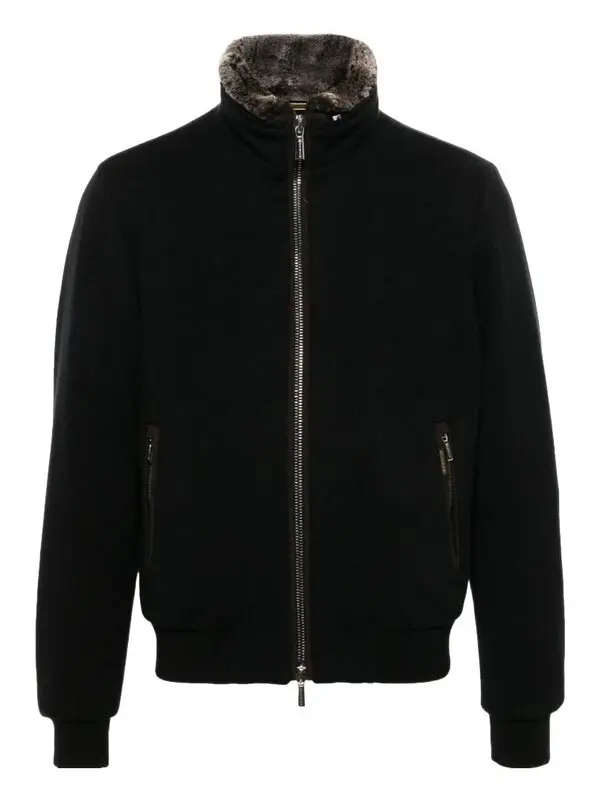 MOORER Long Sleeve Down Jacket With Shearling Trim - Black