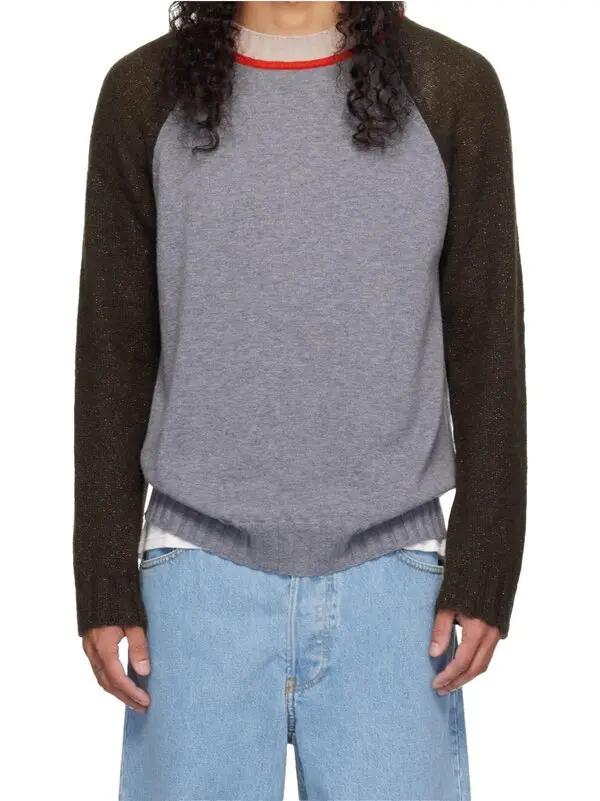 EDWARD CUMING Crew Neck Wool Knit Sweater With Metallic Wire Details - Gray
