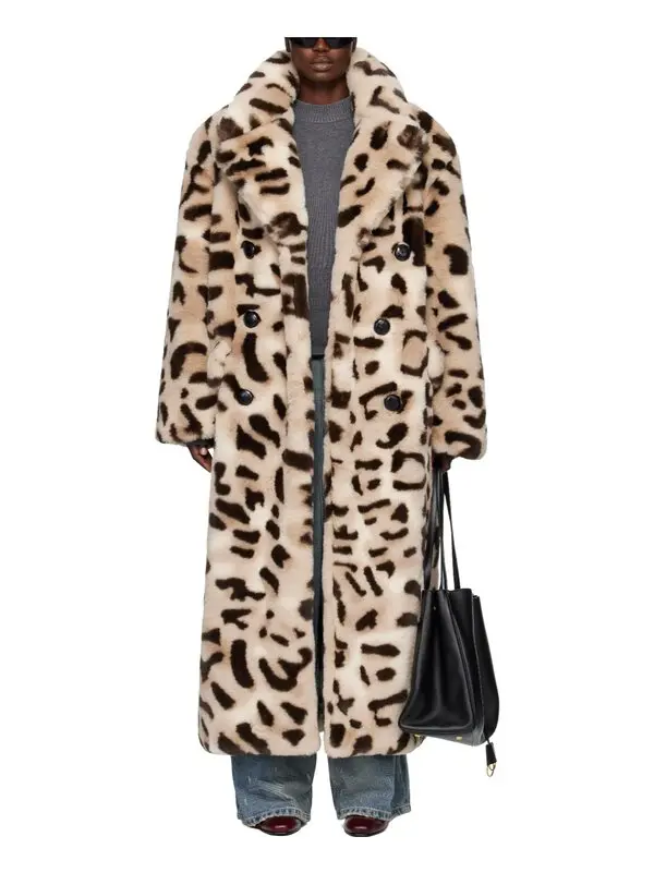 Vaquera Leopard Print Faux Fur Coat - Nude