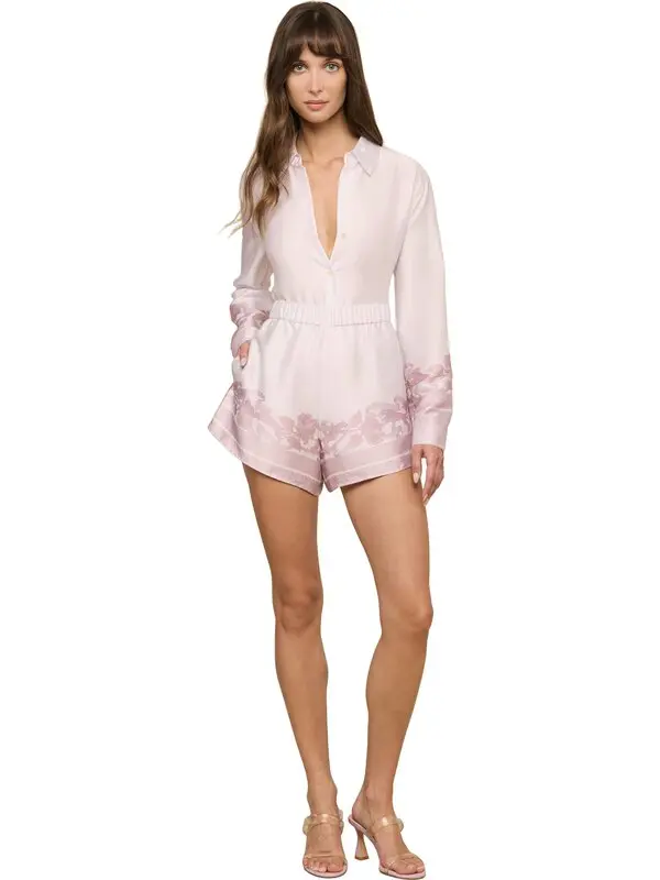 L'Agence Maela Leopard Print Pull-on Shorts - Mauve Multi Leopard Scarf