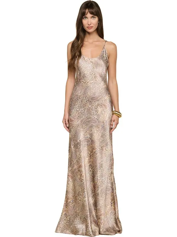 L'Agence Charmaine Silk Gown - Tan/mauve Valencia Leopard