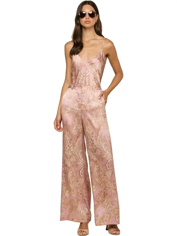 L'Agence Pilar Silk Paisley Wide-leg Pants - Mauve Multi Traditional Paisley