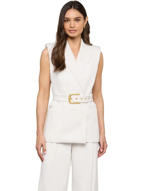 L'Agence Emerly Sleeveless Belted Blazer Vest - White
