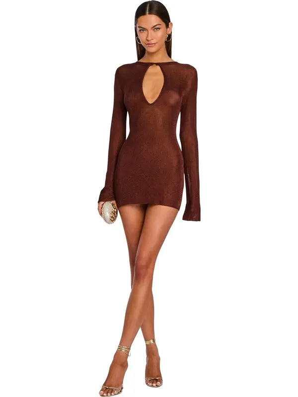 SEROYA Emeri Metallic Knit Mini Dress - Rust