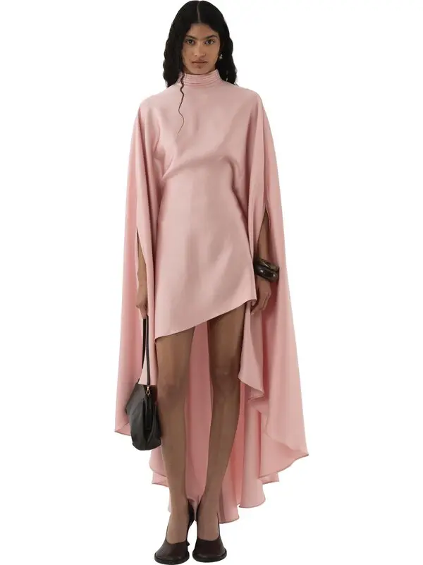Arakii Turtleneck Poncho Maxi Dress With Draped Silhouette - Light Pink