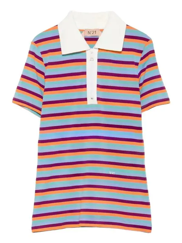 N°21 Striped Zip-up Polo Top - Blue