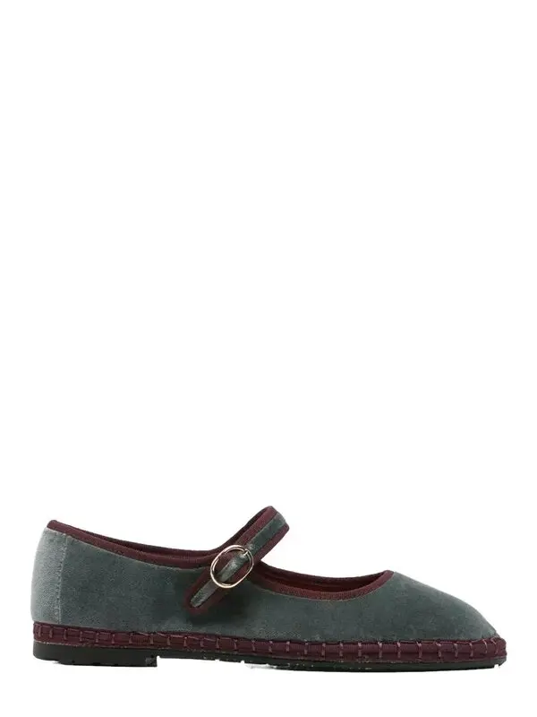 FLABELUS Georgina Velvet Mary Jane Ballet Flats - Grey
