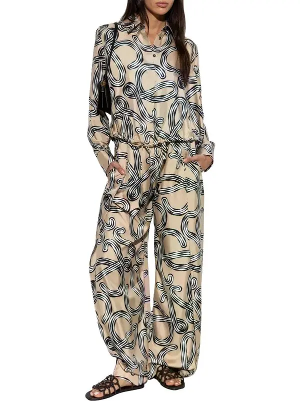 Loewe Anagram Print Silk Trousers - Neutrals