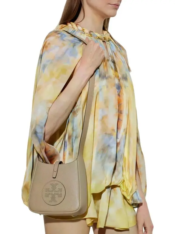 Tory Burch Perforated Logo Leather Shoulder Bag - Brown