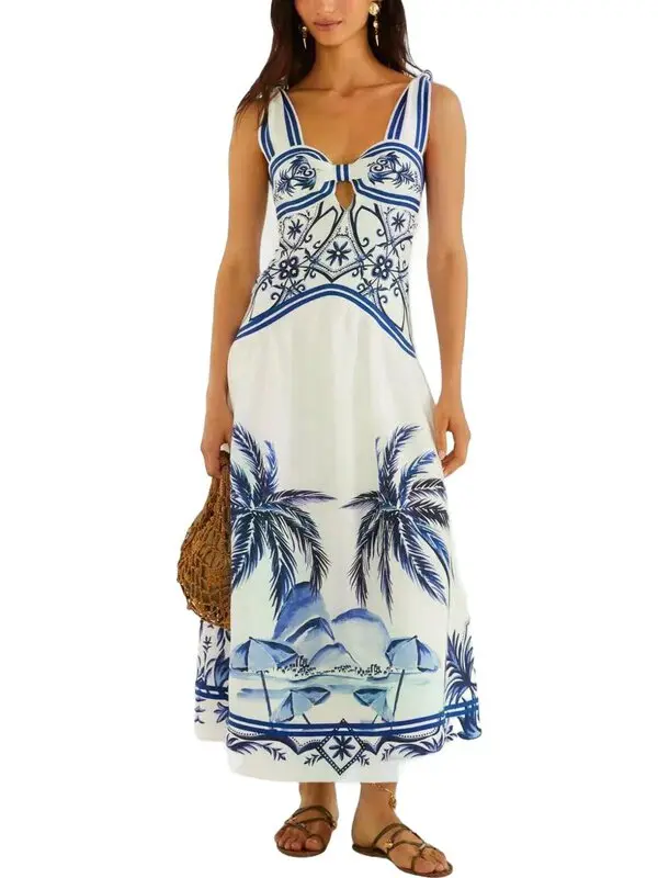 Farm Rio Off-premium Linen Maxi Dress - White
