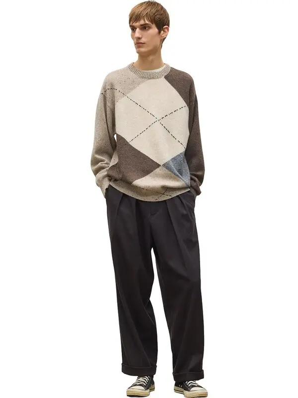 Johnstons Of Elgin Monteith Exploded Argyle Donegal Cashmere Jumper - Natural