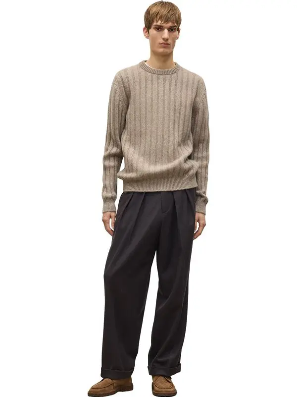 Johnstons Of Elgin Cashmere Ribbed Crewneck Jumper - Brown