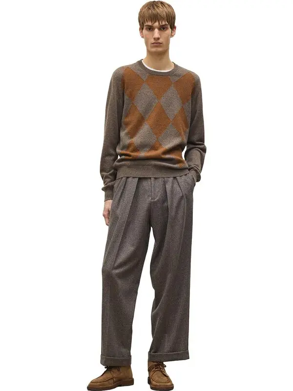 Johnstons Of Elgin Argyle Crew Neck Cashmere Jumper - Natural
