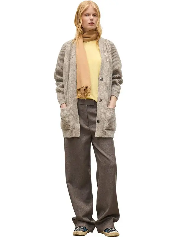 Johnstons Of Elgin Ribbed Donegal Cashmere Cardigan - Natural