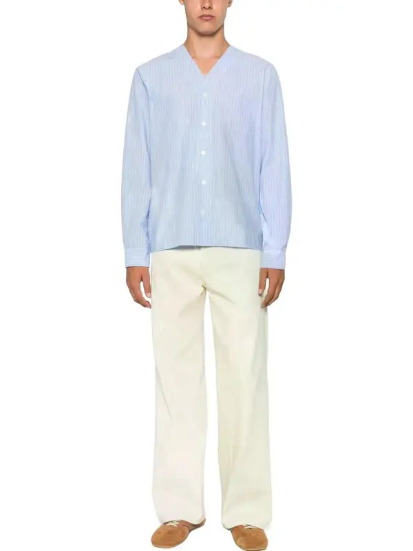 3DICI Vertical-stripe V-neck Shirt - Blue