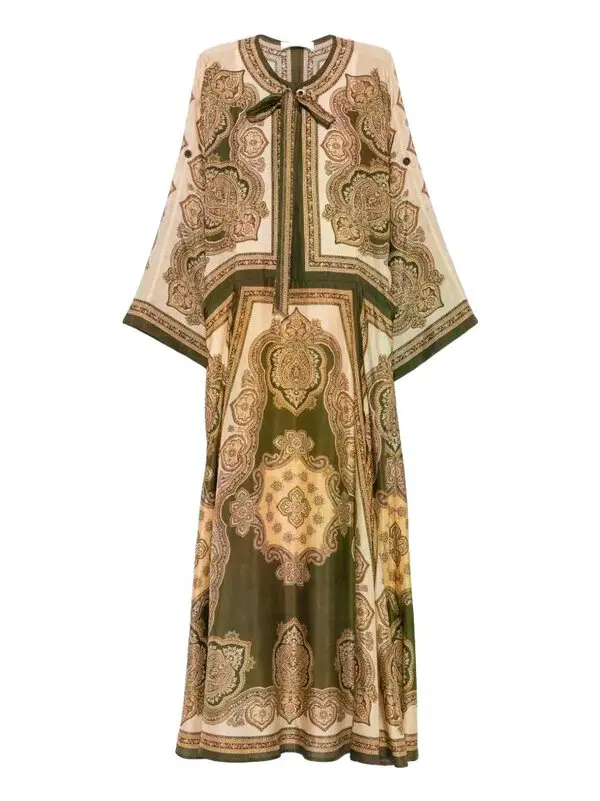 Zimmermann Paisley-print Pussy-bow Midi Dress - Green