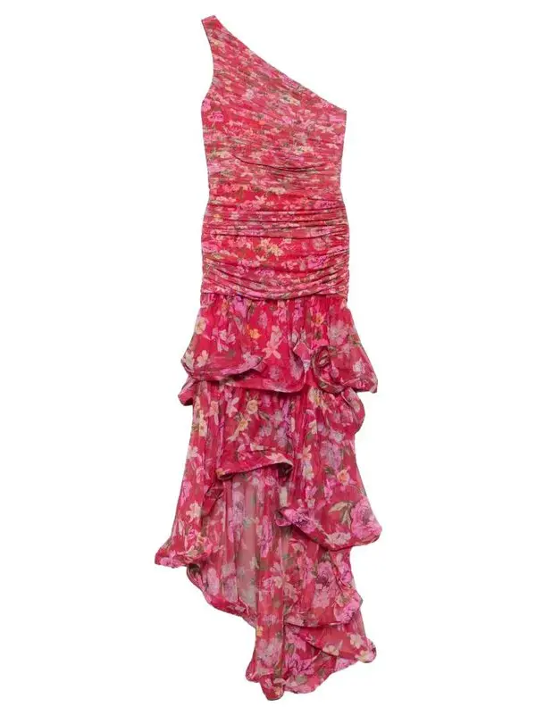 PatBO Floral Print One-shoulder Maxi Dress - Red