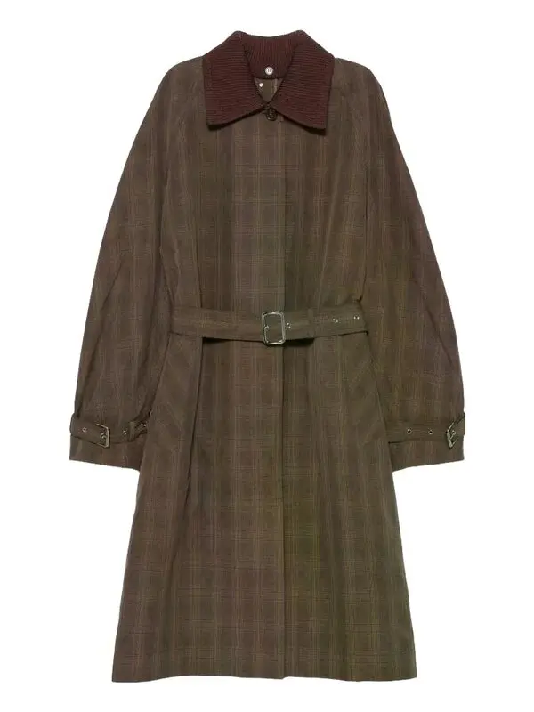 Iceberg Check-pattern Belted Coat - Brown