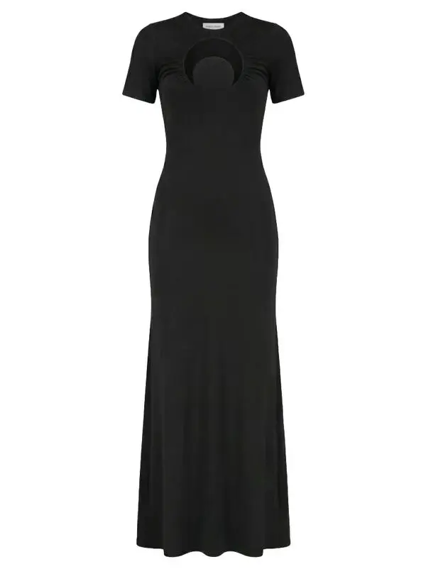 MARINE SERRE Moon Motif Gathered Maxi Dress - Black