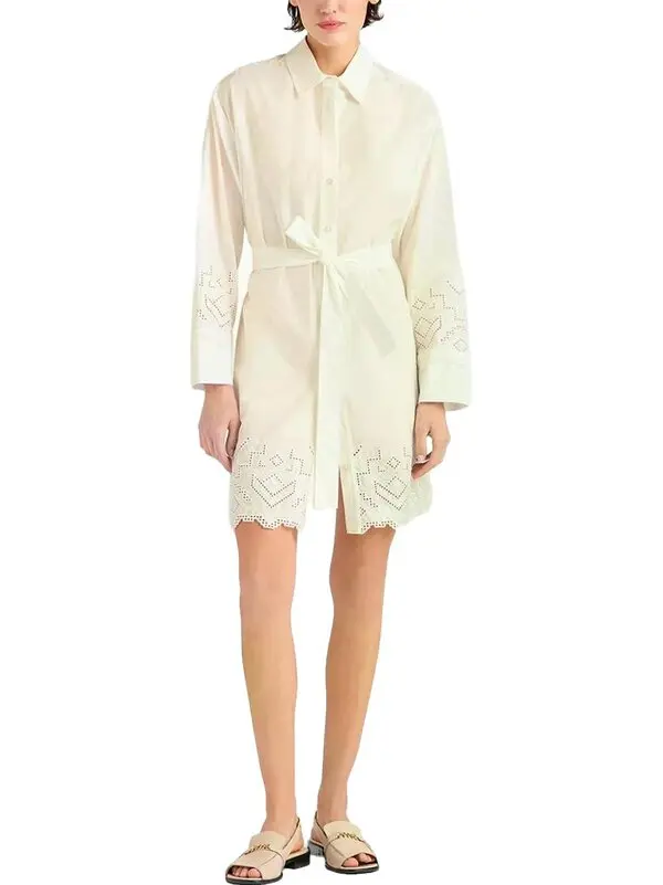 Momoni Coyotera Broderie Anglaise Mini Shirtdress - Neutrals