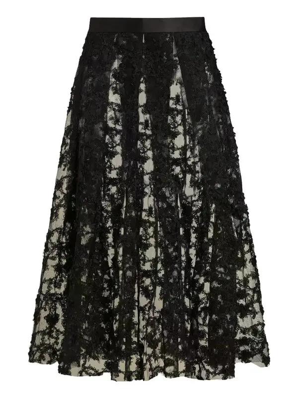 CONTESSA MILLS Raven Floral Appliqué Midi Skirt - Black