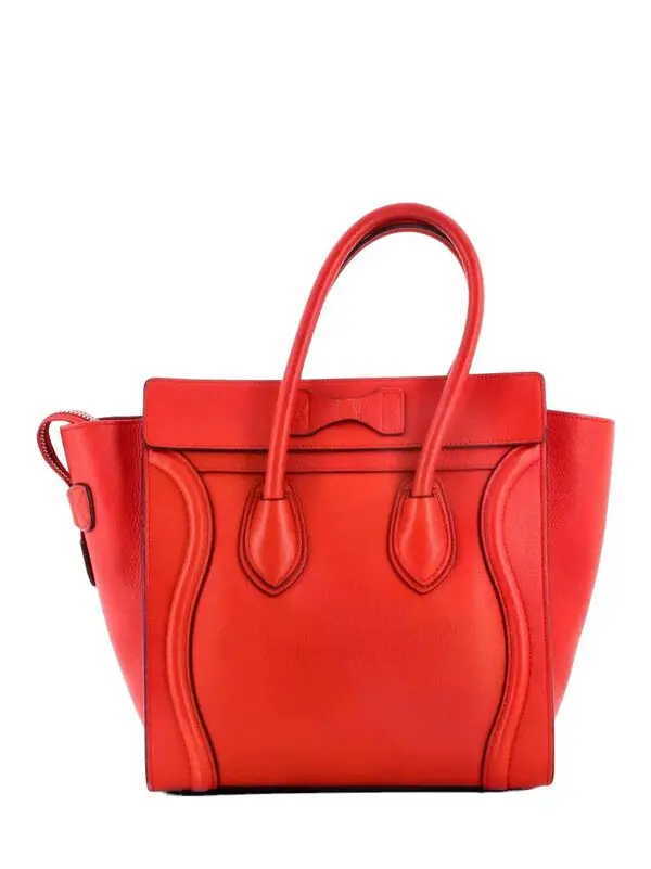 Celine Micro Luggage Tote Bag In Grained Leather - Red