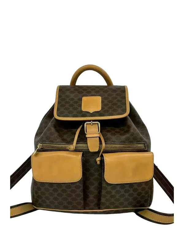 Celine Macadam Coated Canvas Backpack - Brown
