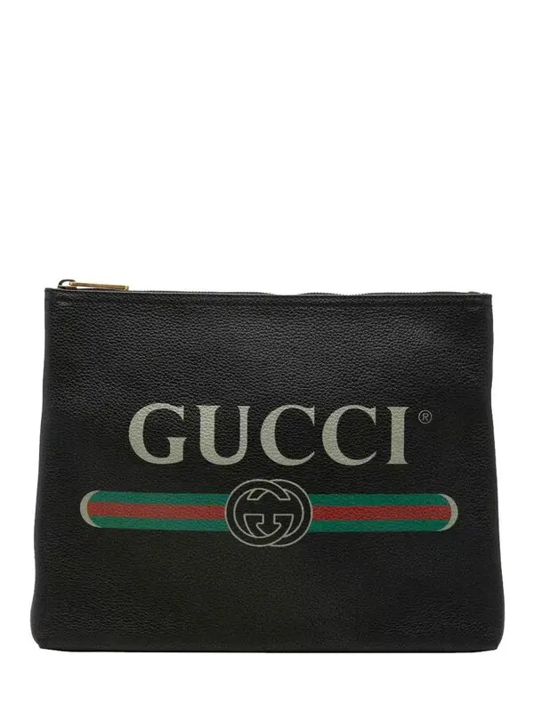 Gucci 2016-2026 Medium Calfskin Logo Portfolio Clutch Bag - Black