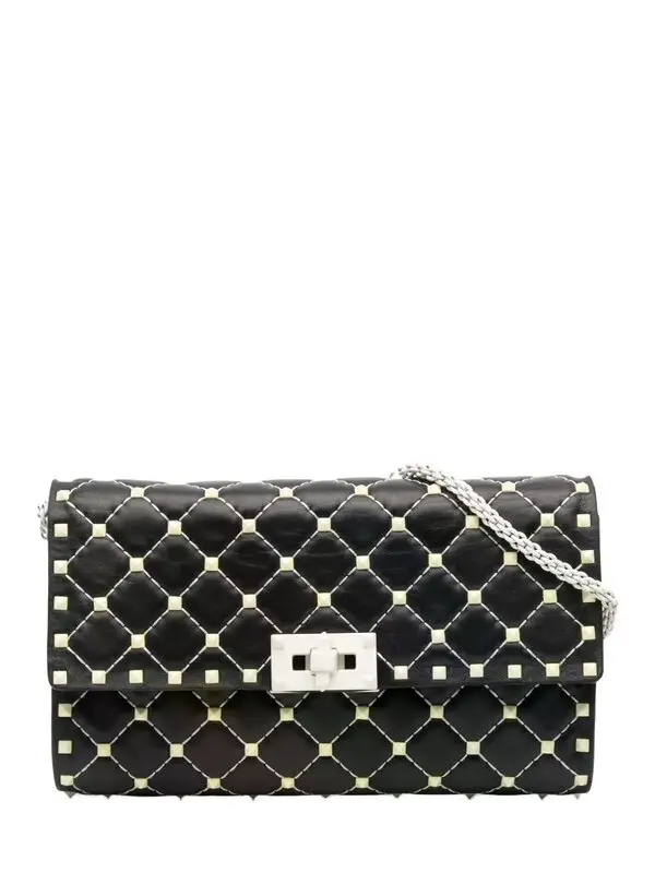 Valentino Garavani Quilted Lambskin Free Rockstud Spike Wallet On Chain Crossbody Bag - Black