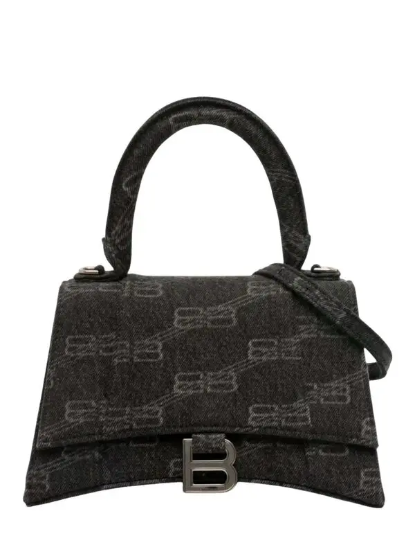 Balenciaga Bb Monogram Denim Hourglass Top Handle Bag - Black