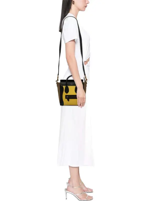 Celine Tricolor Calfskin And Suede Luggage Tote Satchel - Yellow