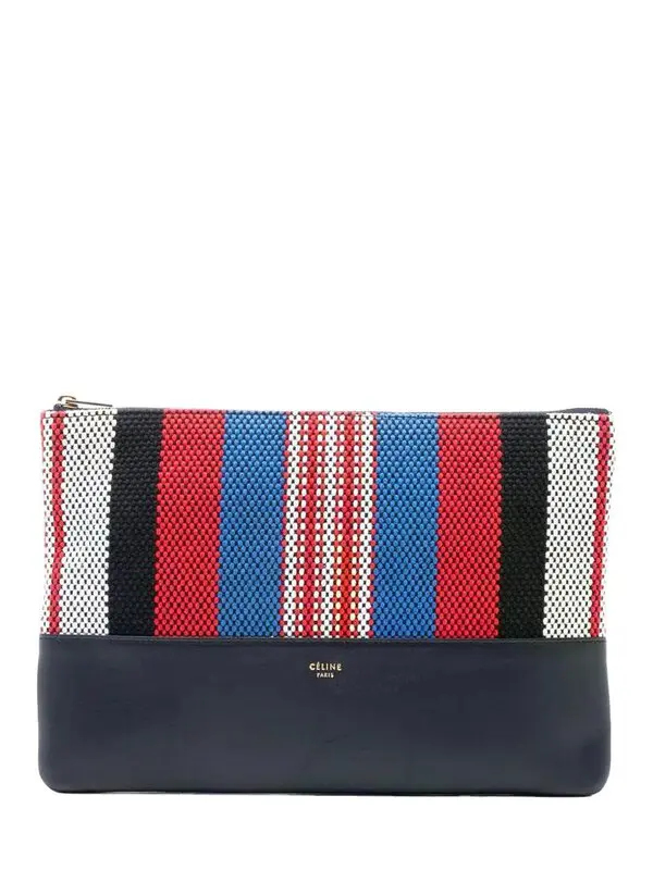 Celine Canvas Striped Solo Pouch Clutch Bag - Black